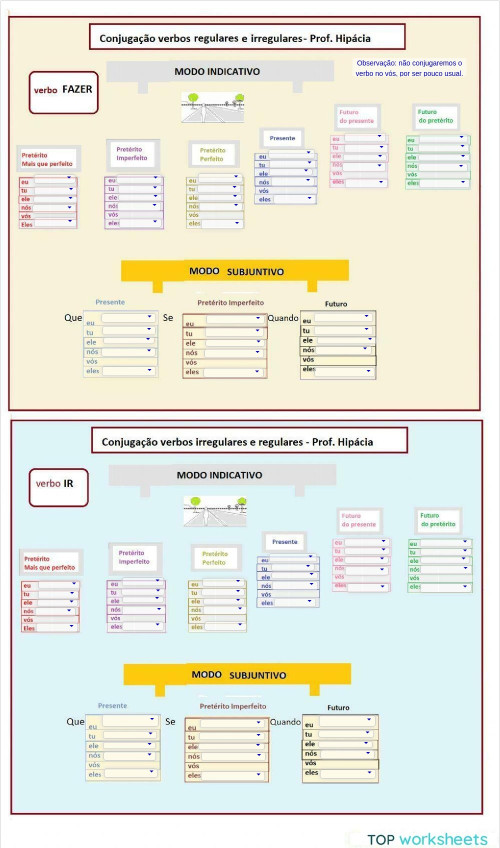 Conjugação de verbo fazer e ir. Ficha interativa | TopWorksheets