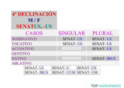 4ª Declinación. Ficha interactiva | TopWorksheets