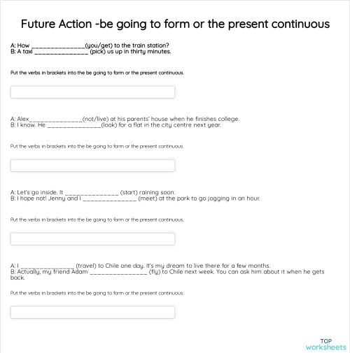 Future Action -be going to form or the present continuous. Interactive worksheet | TopWorksheets
