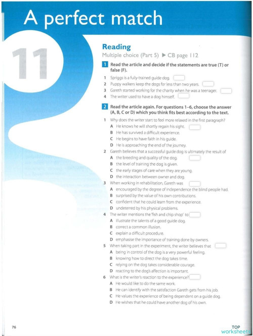 Reading and use of English (multiple choice). Interactive worksheet ...