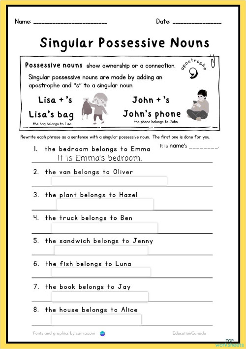 Possessive nouns. Interactive worksheet | TopWorksheets