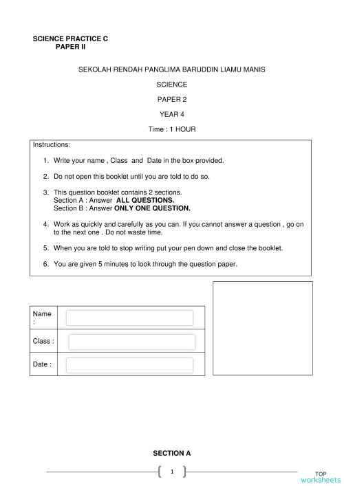 Science Practice C Paper 2 Part 1. Interactive worksheet | TopWorksheets