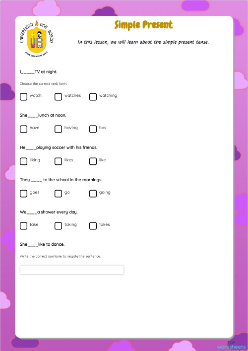 Simple Present. Interactive worksheet | TopWorksheets