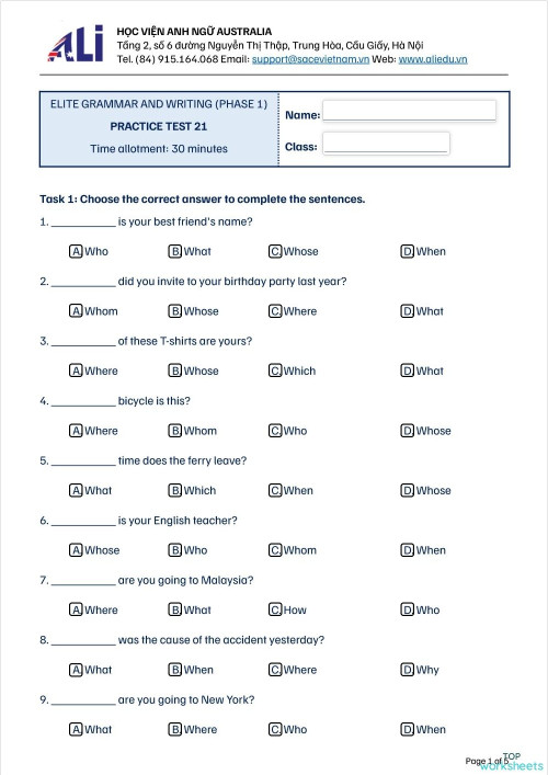 1EGK_L21_Practice Test 21. Interactive worksheet | TopWorksheets