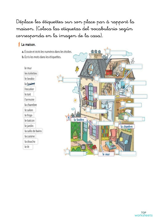 Les pièces de la maison. Fiche interactive | TopWorksheets