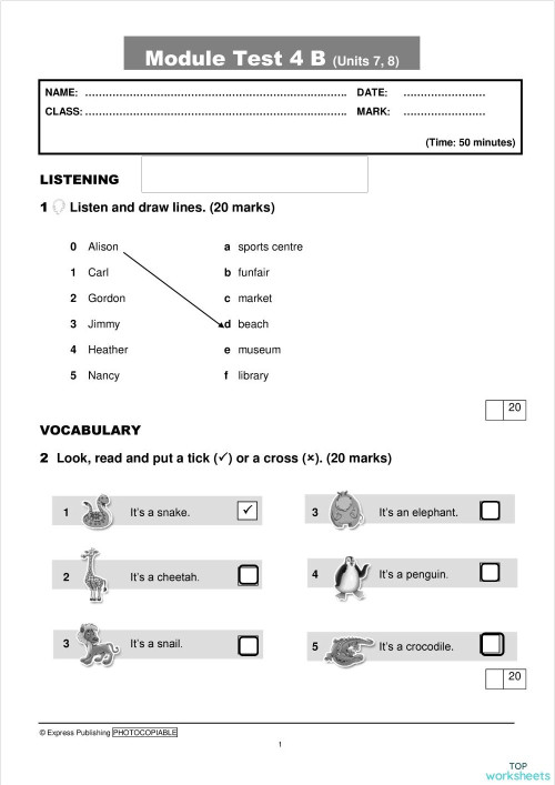 Smiles 3 Module 4 Test. Interactive worksheet | TopWorksheets