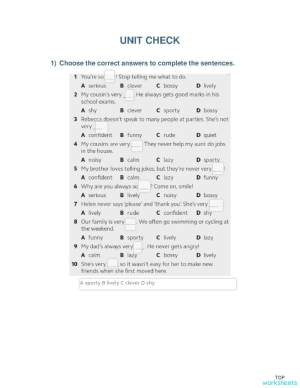 UNIT 1 CHECK. Interactive worksheet | TopWorksheets