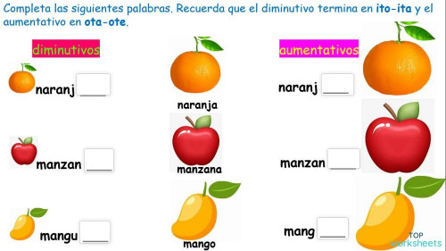 Aumentativos y diminutivos: fichas interactivas y ejercicios online ...
