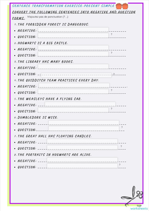 Harry potter Present simple negations. Interactive worksheet ...