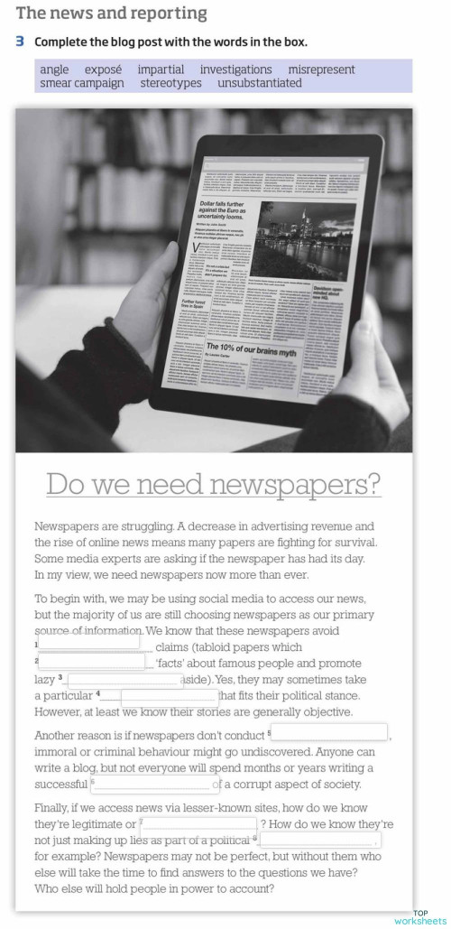 News (vocab). Interactive worksheet | TopWorksheets