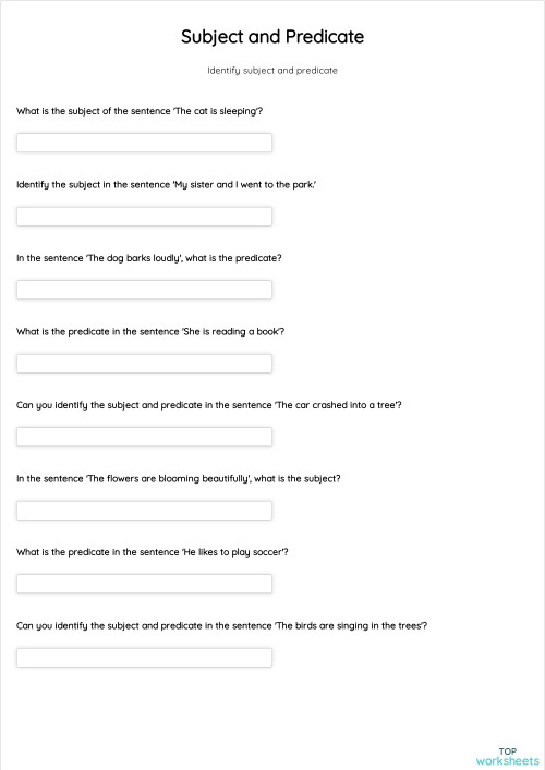 Subject and Predicate. Interactive worksheet | TopWorksheets