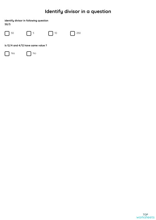 Identify divisor in a question. Interactive worksheet | TopWorksheets