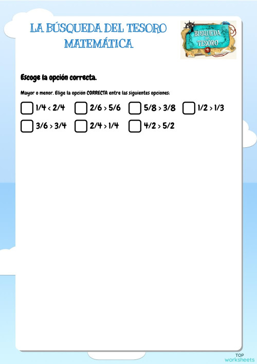 LA BÚSQUEDA DEL TESORO MATEMÁTICA. Ficha interactiva | TopWorksheets