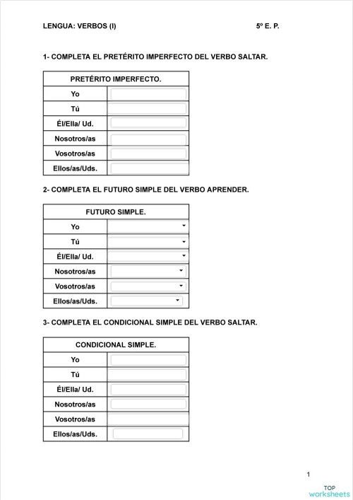 LOS VERBOS. Ficha interactiva | TopWorksheets