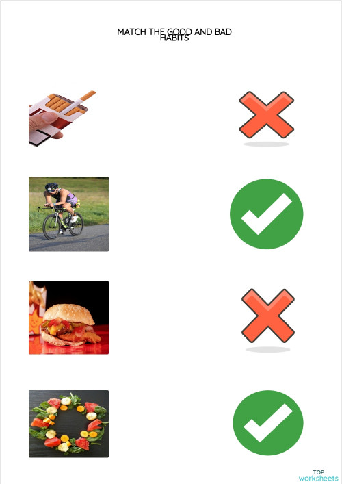 MATCH THE GOOD AND BAD HABITS. Interactive worksheet | TopWorksheets