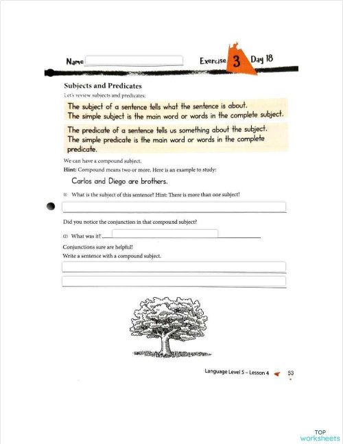 Lesson 4: Subject and Predicate Pg 51-53. Interactive worksheet ...