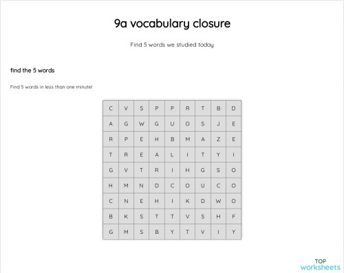 9a vocabulary closure. Interactive worksheet | TopWorksheets