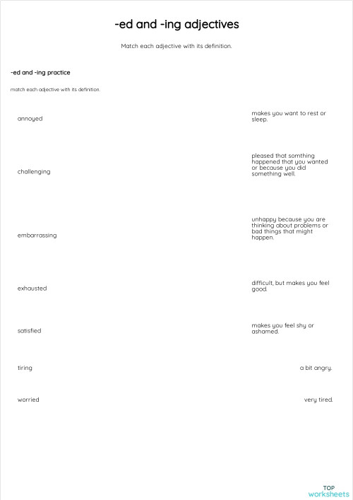 -ed and -ing adjectives. Interactive worksheet | TopWorksheets