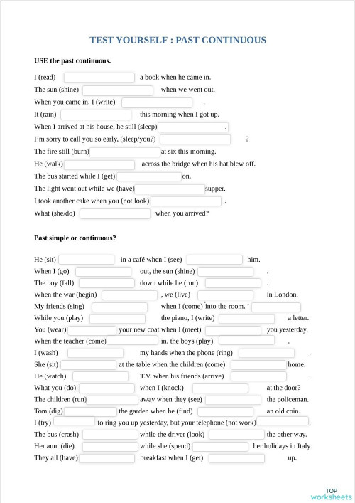 Test yourself Past Continuous. Interactive worksheet | TopWorksheets