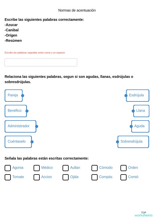 Normas de acentuación. Ficha interactiva | TopWorksheets