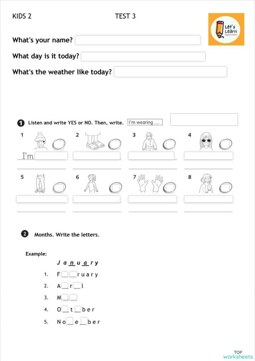 Kids 2 Test 3. Interactive worksheet | TopWorksheets