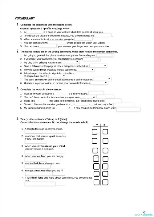 Vocabulary UNIT 5. Interactive worksheet | TopWorksheets