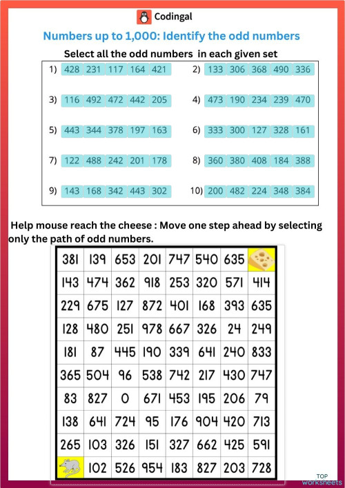 M_G03M03L05_WC02_Identify_odd_numbers_2. Interactive worksheet | TopWorksheets