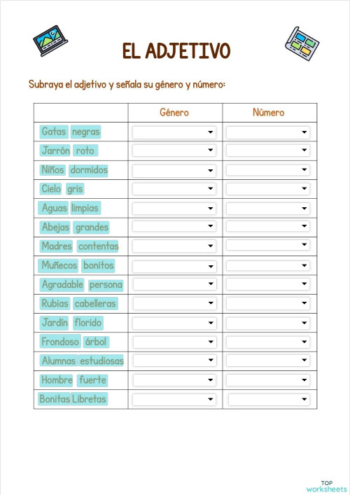 grados del adjetivo. Ficha interactiva | TopWorksheets