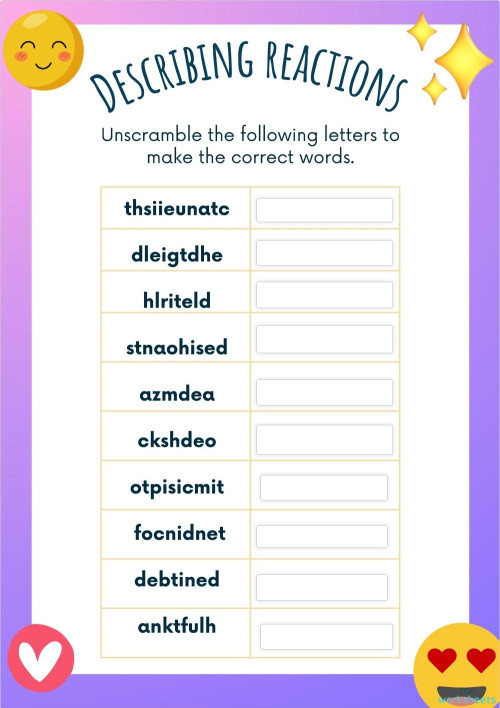 describing reactions. Interactive worksheet | TopWorksheets