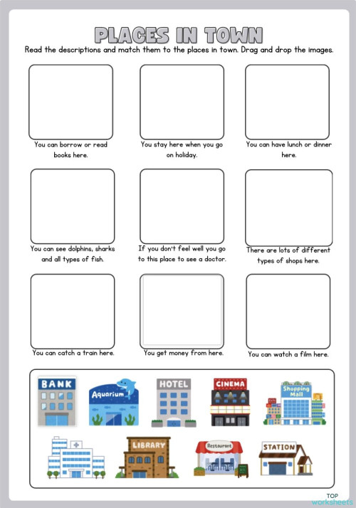 PLACES IN TOWN VOCABULARY. Interactive worksheet | TopWorksheets