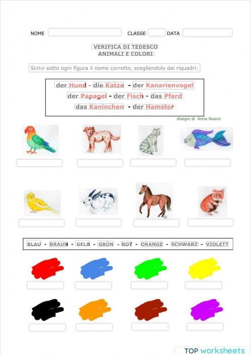 Animali e colori - verifica -Tiere und Farben. Scheda interattiva ...