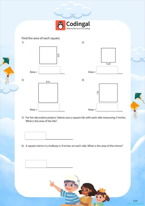M_G03M25L54_WE01_Area_of_Squares_and_Rectangles_5. Interactive worksheet | TopWorksheets
