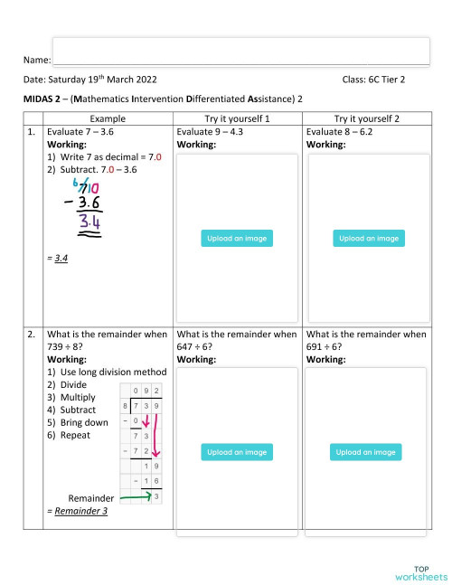 MIDAS 6C 19.3 T2. Interactive worksheet | TopWorksheets