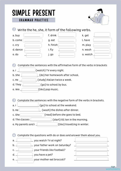 PRESENT SIMPLE PRACTICE-ESL. Interactive worksheet | TopWorksheets