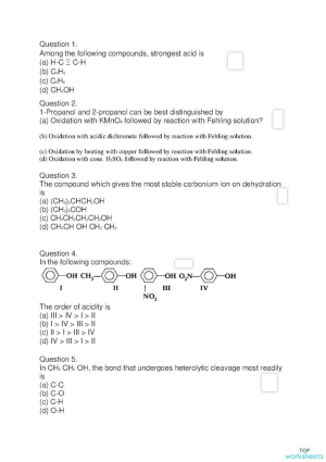 TEST on alcohols 4. Interactive worksheet | TopWorksheets