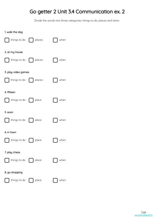 Go getter 2 Unit 3.4 Communication ex. 2. Interactive worksheet | TopWorksheets