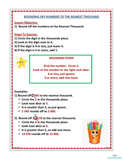 Yr 5 Rounding Off to the Nearest Thousand. Interactive worksheet ...