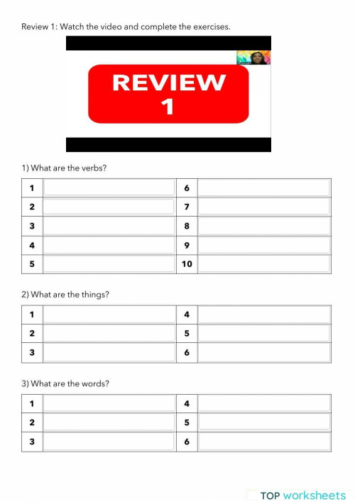 L9 - A47 - Review, Verbs and Things. Interactive worksheet | TopWorksheets