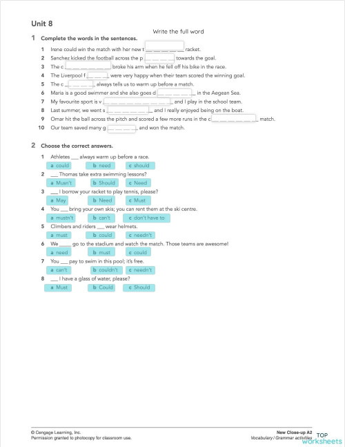 Close-Up A2 Extra Tasks Vocab&Grammar U8. Interactive worksheet ...