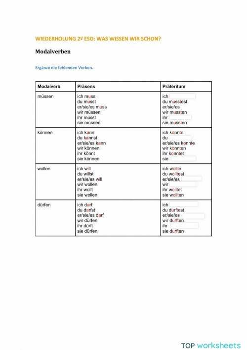 Modalverben im Präteritum interactive. Interaktives Arbeitsblatt ...