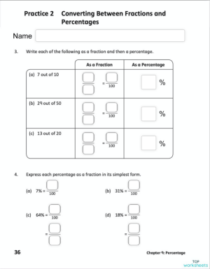 Percentage (Converting between Fractions and Percentages) Practice 2 ...