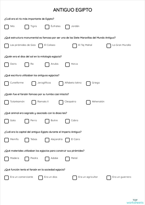 ANTIGUO EGIPTO. Ficha interactiva | TopWorksheets