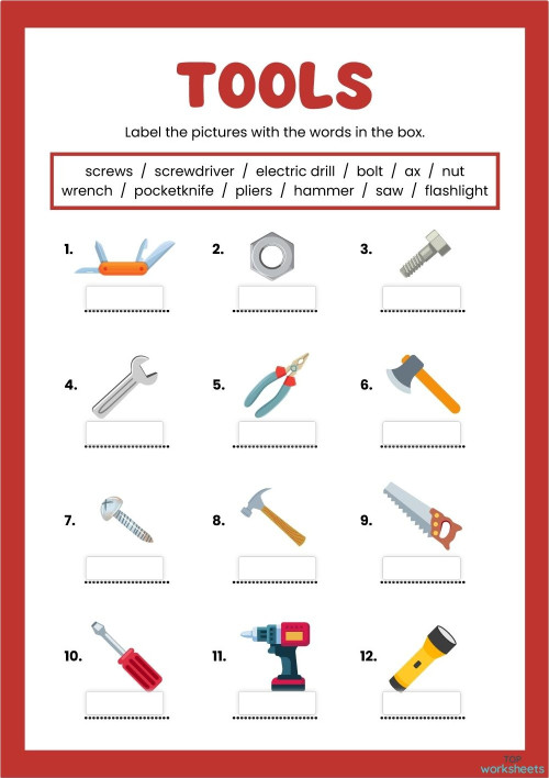 Tools descriptions ใบงานเชิงโต้ตอบ | TopWorksheets