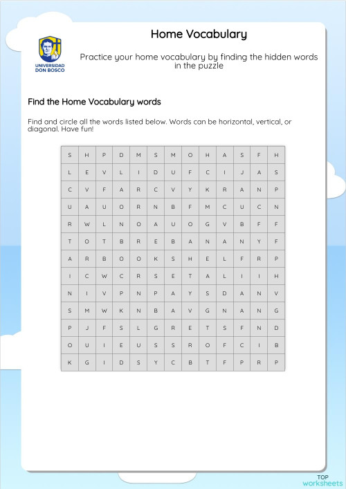 Home Vocabulary. Ficha interactiva | TopWorksheets