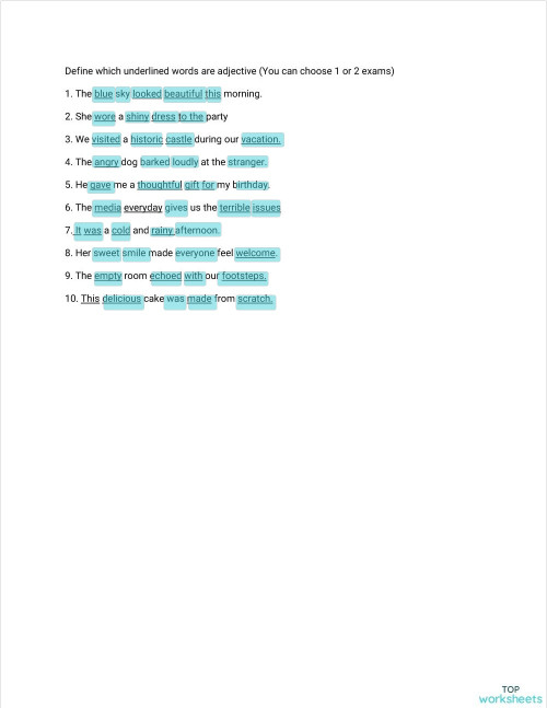 Adjective: interactive worksheets and online exercises | TopWorksheets