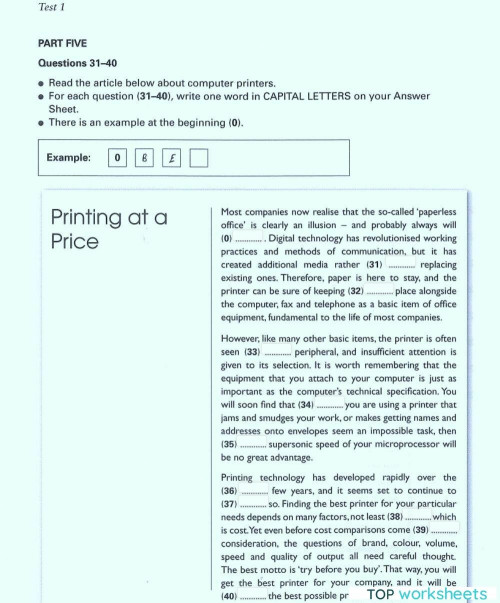 Reading Gapped Text- BEC higher. Interactive worksheet | TopWorksheets