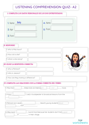 LISTENING COMPREHENSION A2. Ficha interactiva | TopWorksheets