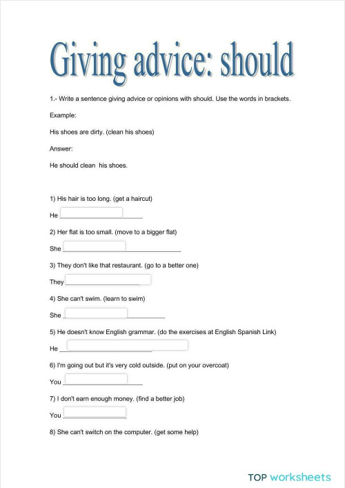 Giving advice: should. Ficha interactiva | TopWorksheets