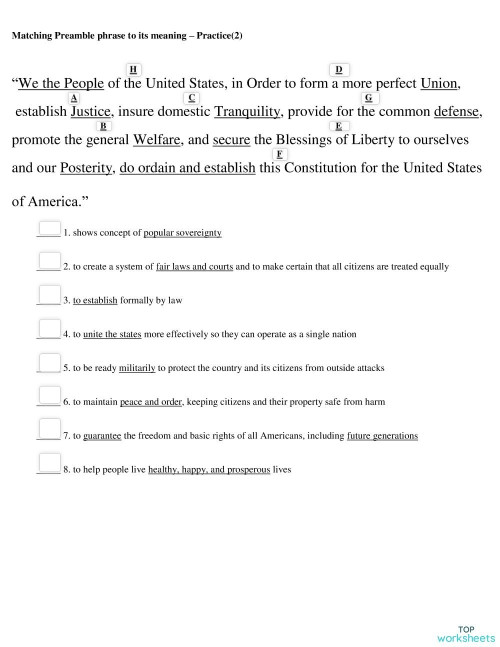 Preamble Practice #2 Drag-n-Drop. Interactive worksheet | TopWorksheets