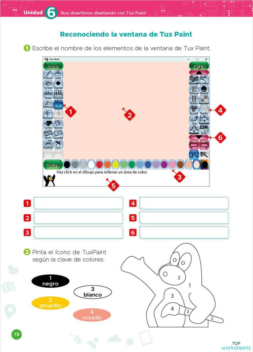 Página 78 - Reconociendo la ventana de Tux Paint. Ficha interactiva ...